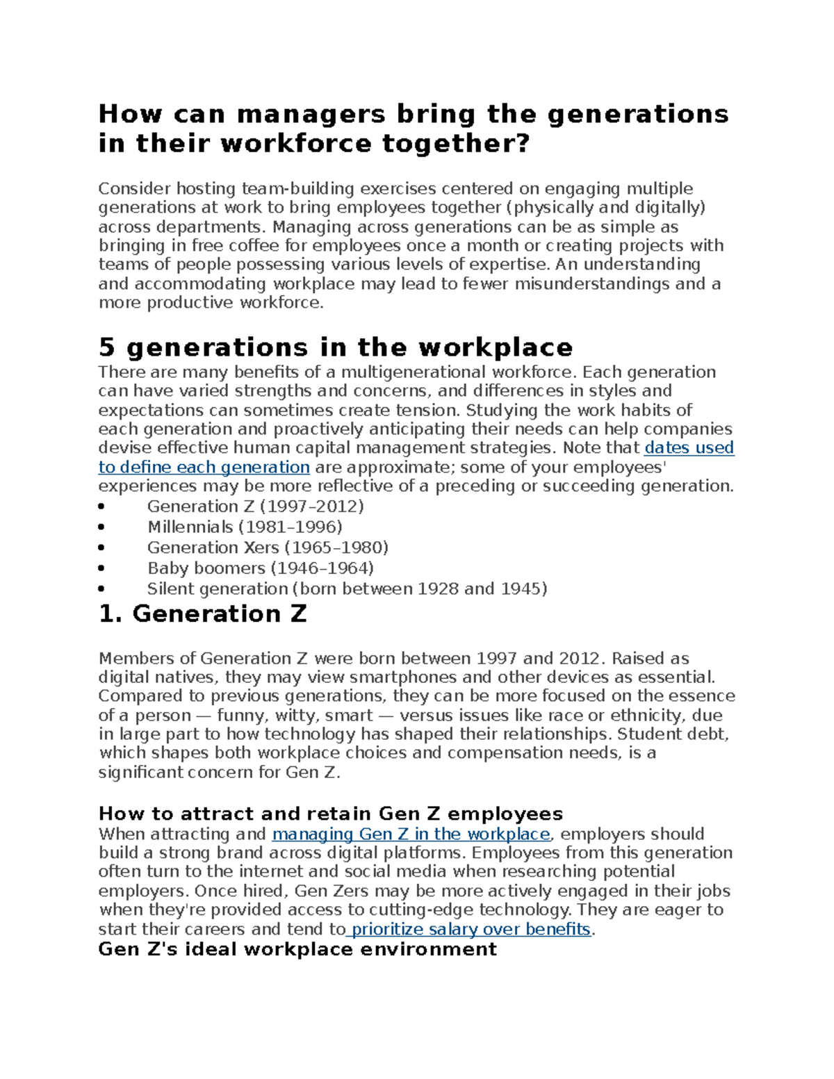 Manage Different Generations - How can managers bring the generations ...