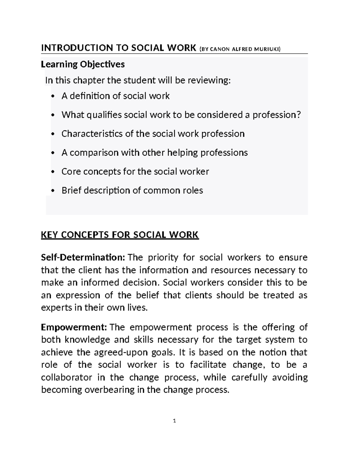 Introduction to Social Work BY Canon Alfred Muriuki - INTRODUCTION TO ...