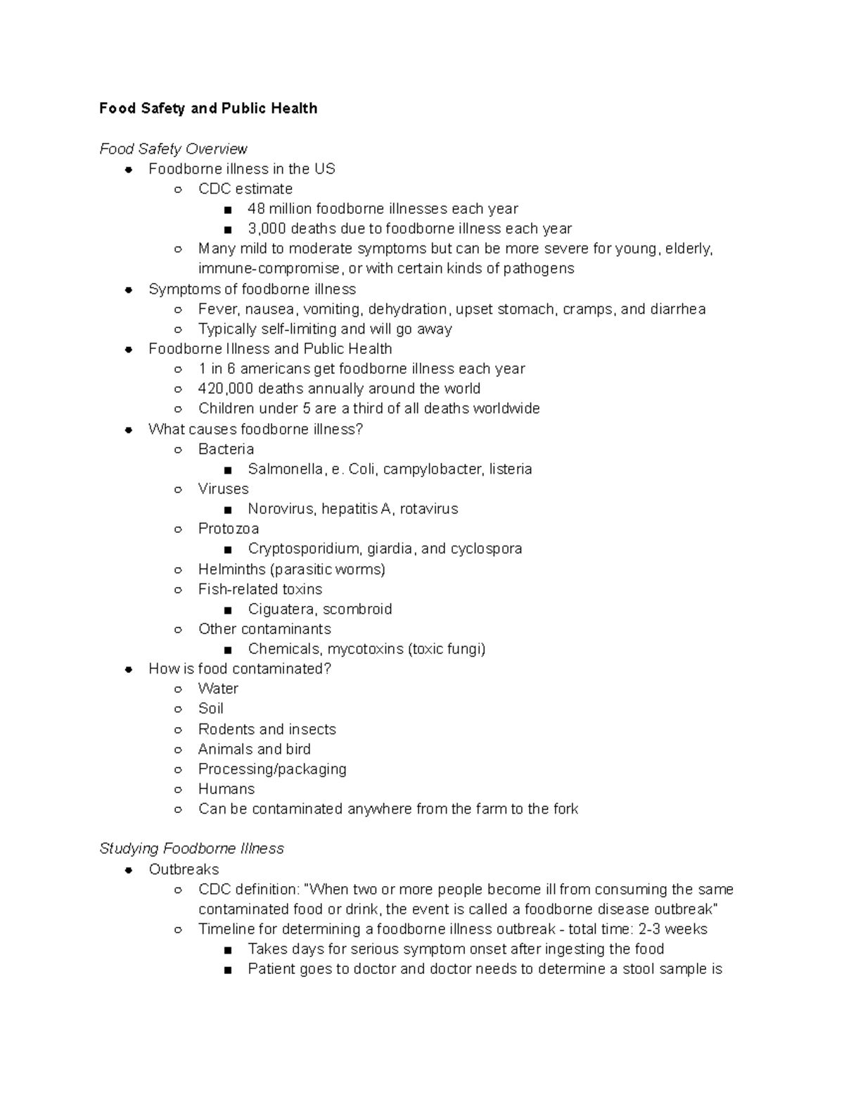 Week 9 Video Notes - Food Safety and Public Health Food Safety Overview ...
