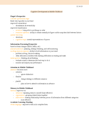 Exam 3 Study Guide - Child Psychology Exam 3 Study Guide Chapter 8 ...