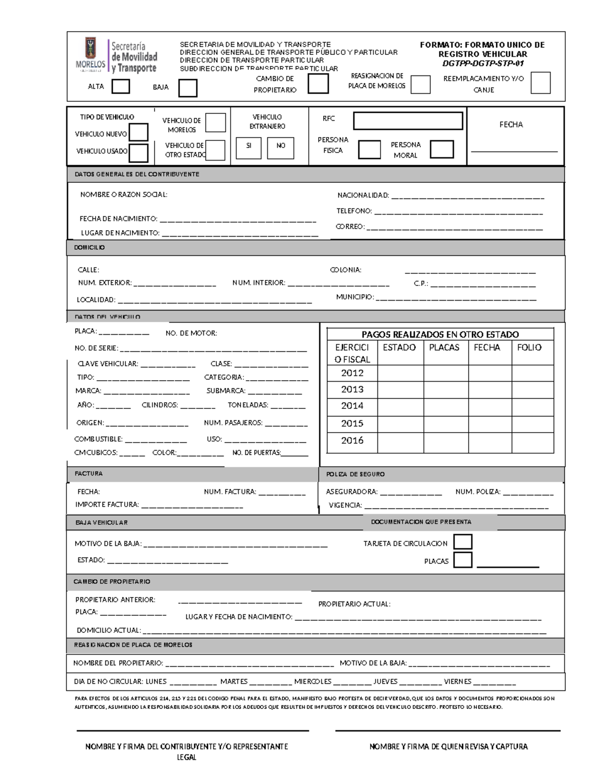 Formato Unico DE Registro Vehicular - SECRETARIA DE MOVILIDAD Y ...
