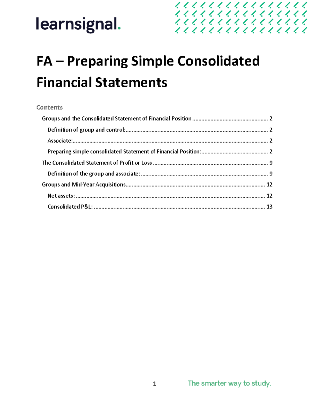 FA - SUMMARIES OF LECTURES FORM - FA – Preparing Simple Consolidated ...