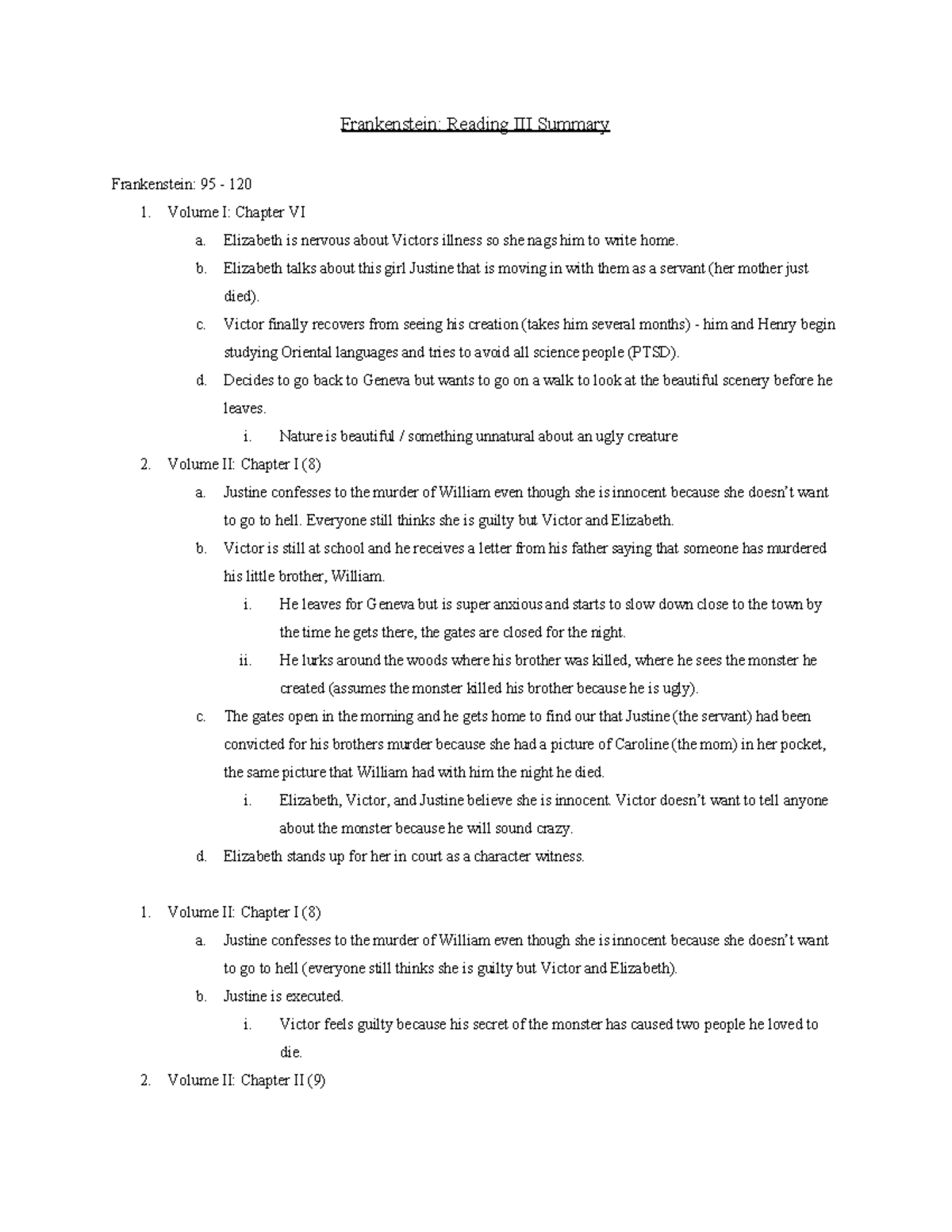 Frankenstein Reading III Summary-2 - Frankenstein: Reading III Summary ...