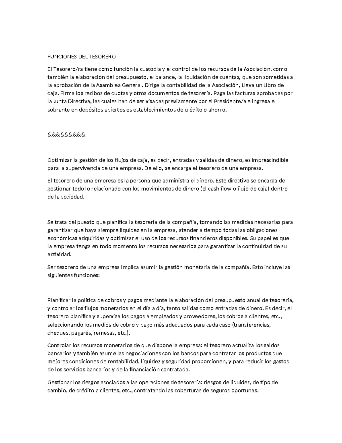 Funciones DEL Tesorero - FUNCIONES DEL TESORERO El Tesorero/ra tiene ...