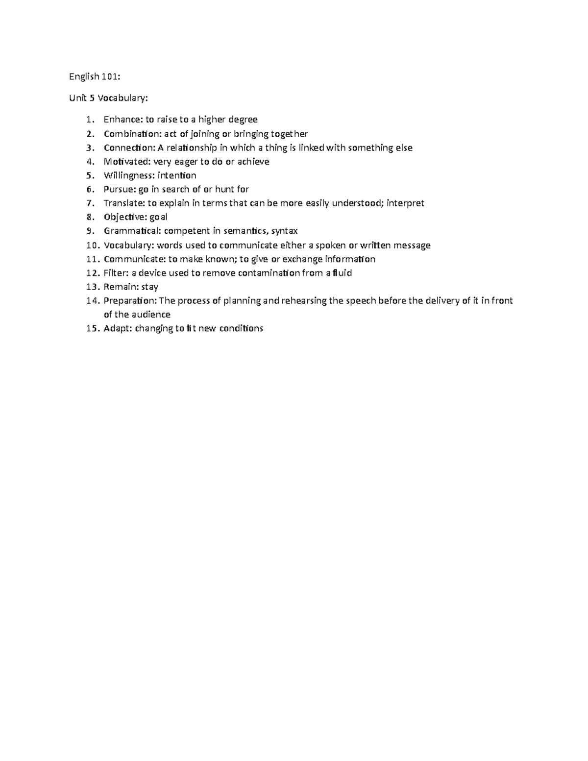 Eng 101 unit 5 vocabulary study guide - English 101: Unit 5 Vocabulary ...