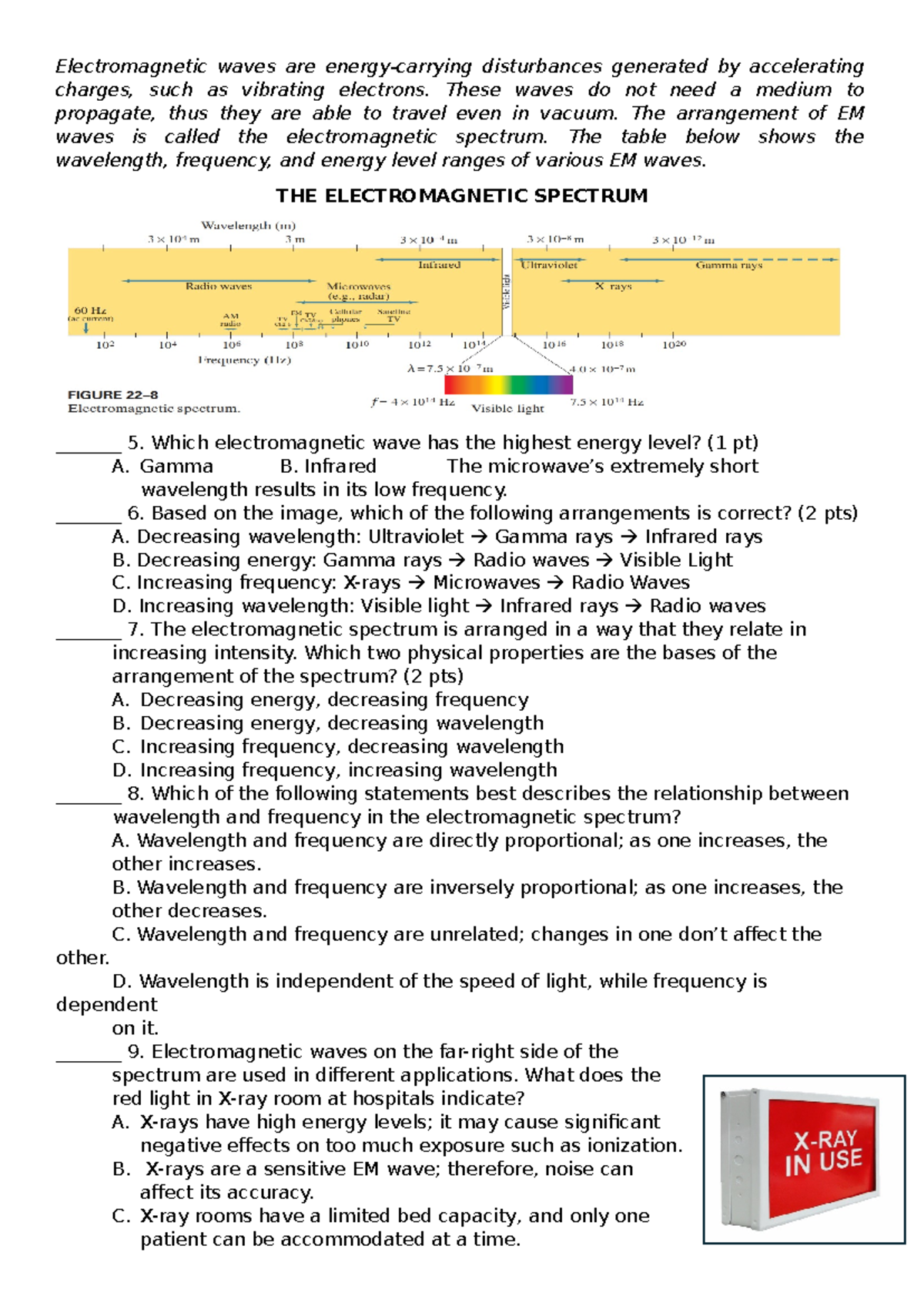 Sci10 Q2 LC1 items 5-9 - Test questionnaires - Electromagnetic waves ...