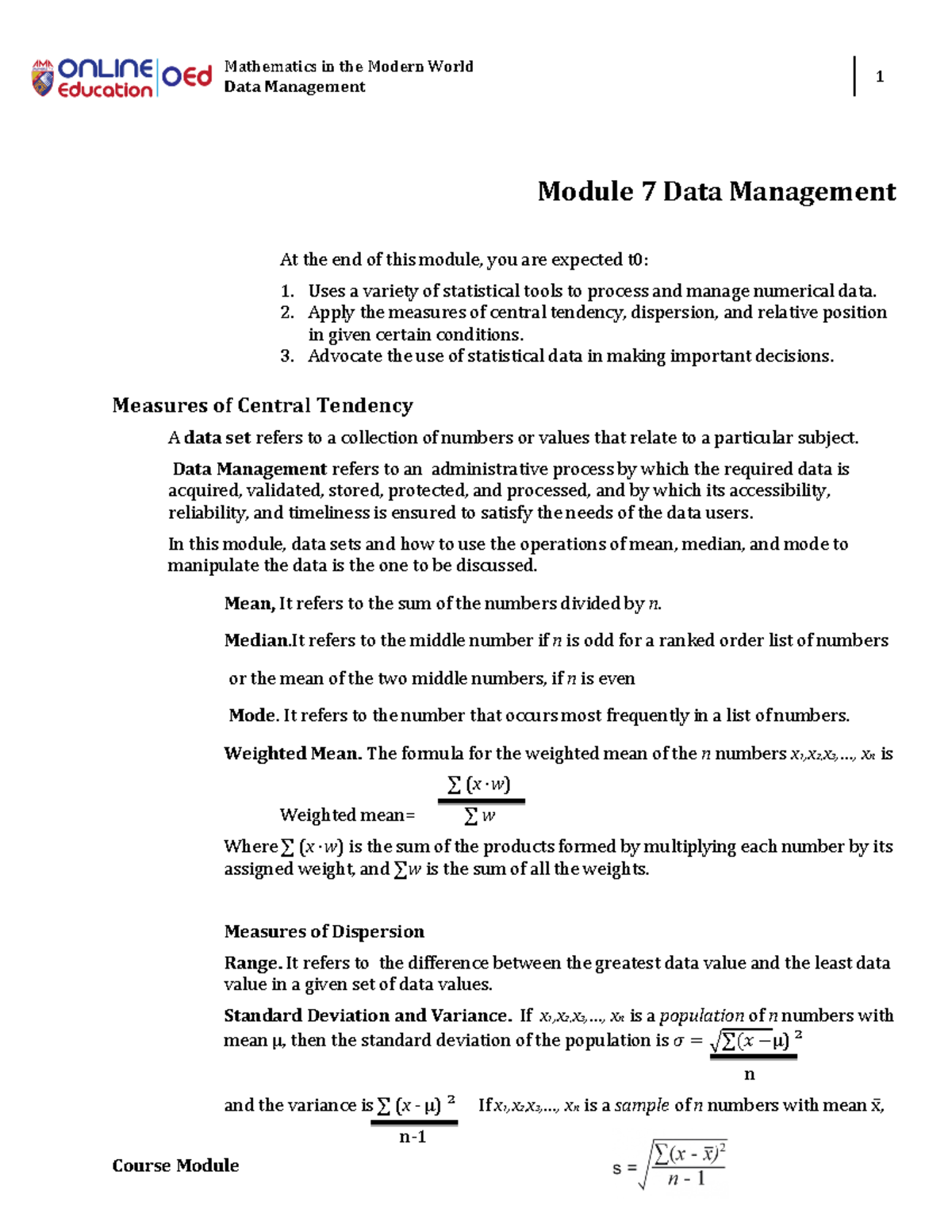 Data Management - Carlo - Mathematics in the Modern World Data ...