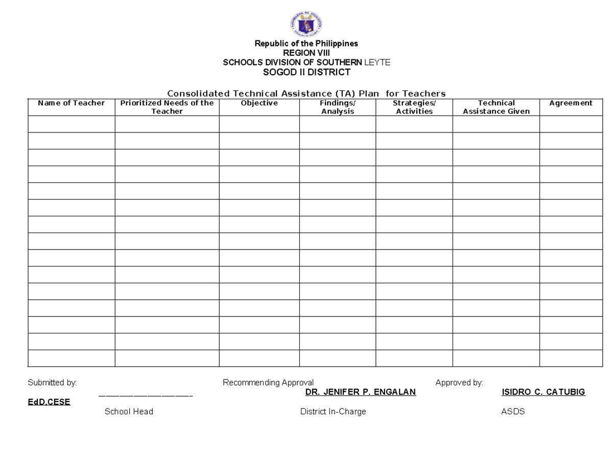 Technical Assistance-form - Republic of the Philippines REGION VIII ...