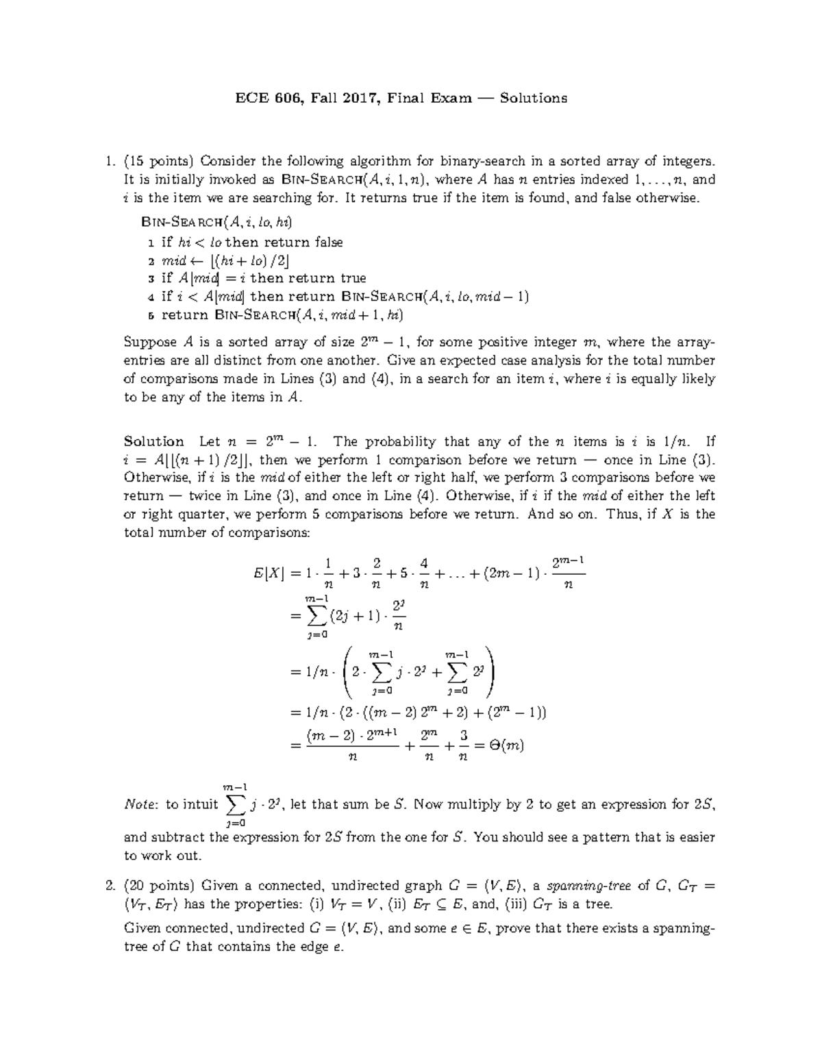 Final f17 solutions - ECE 606, Fall 2017, Final Exam — Solutions (15 points) Consider the ...