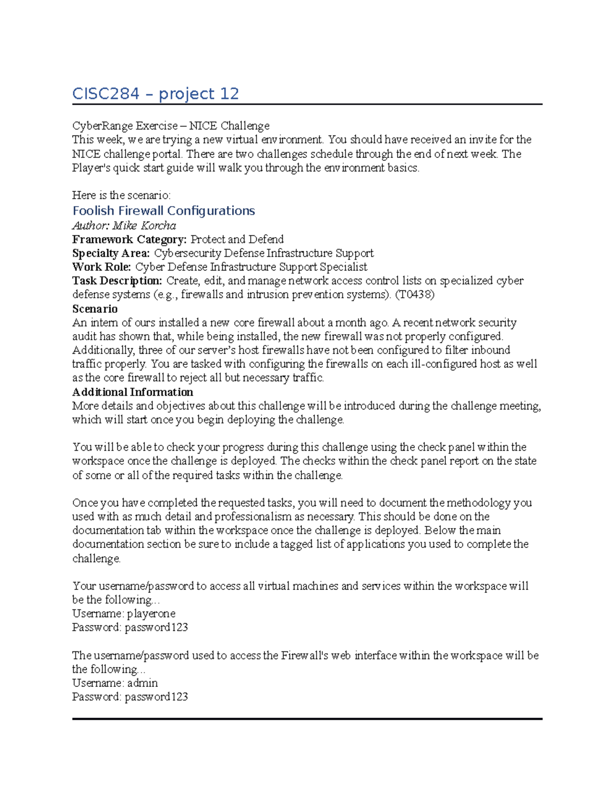 CISC284 project 12 - CISC284 – project 12 CyberRange Exercise – NICE ...