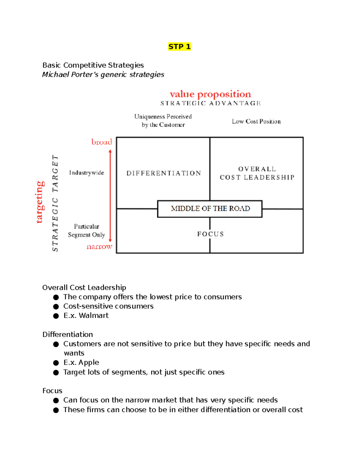Lecture 19-21 – STP - Professor Kim's Class - STP 1 Basic Competitive Strategies Michael Porter ...