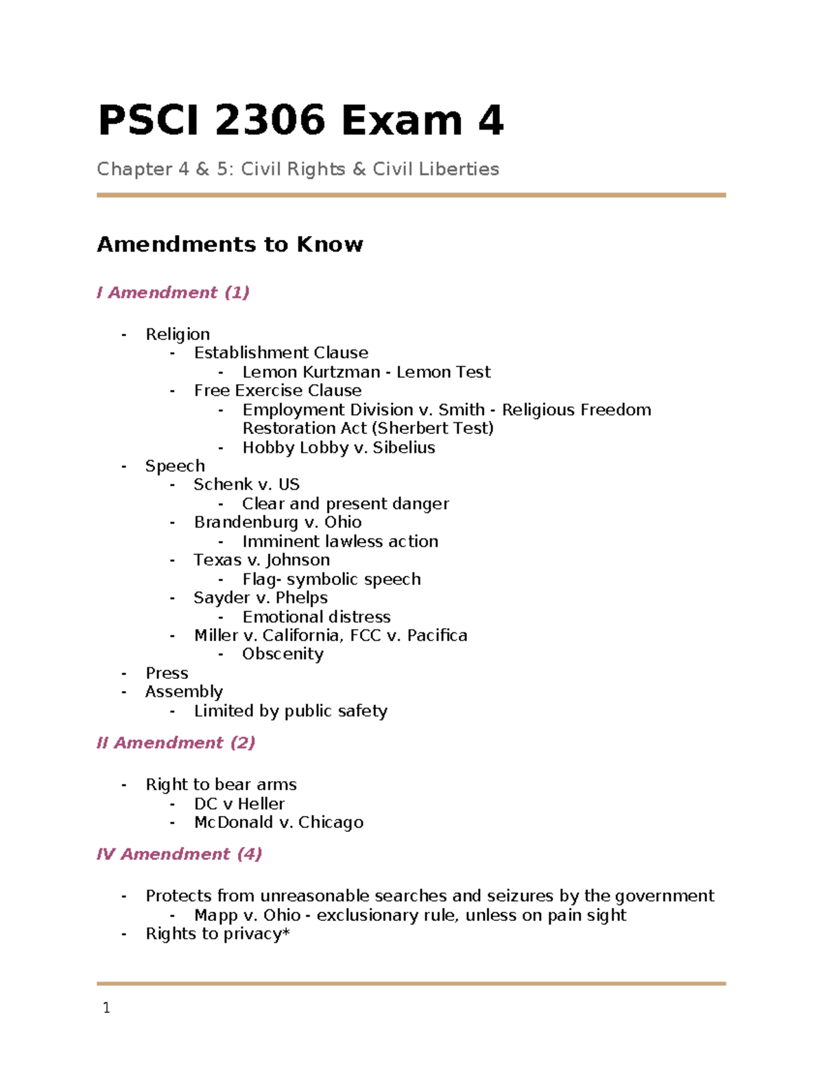 PSCI 2306- Exam 4 Review - PSCI 2306 Exam 4 Chapter 4 & 5: Civil Rights ...