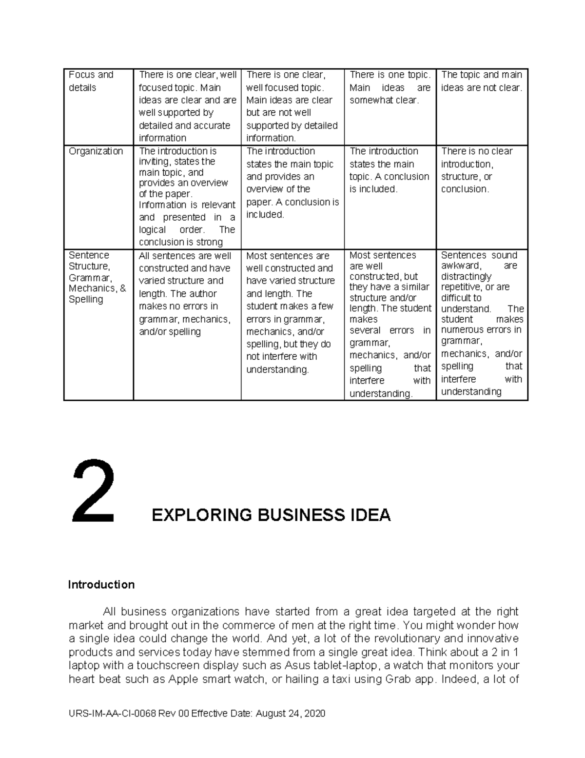 Exploring Business Idea - Focus and details There is one clear, well ...