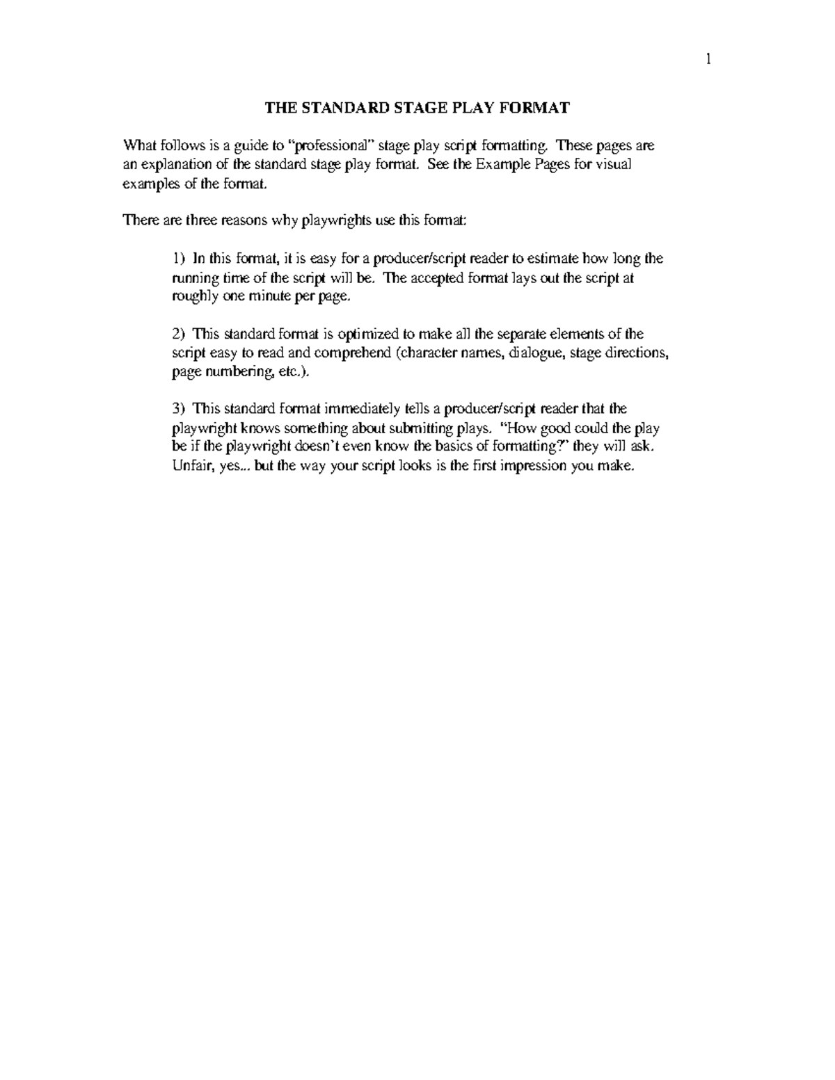 Playwriting Template 1 THE STANDARD STAGE PLAY FORMAT What Follows Is