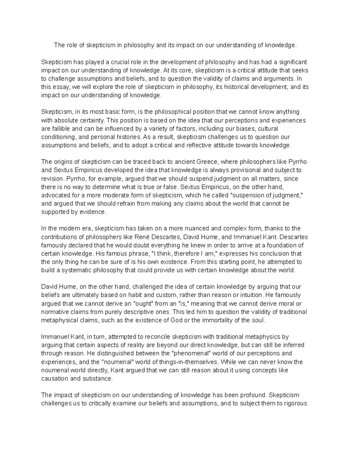 The role of skepticism in philosophy and its impact on our ...