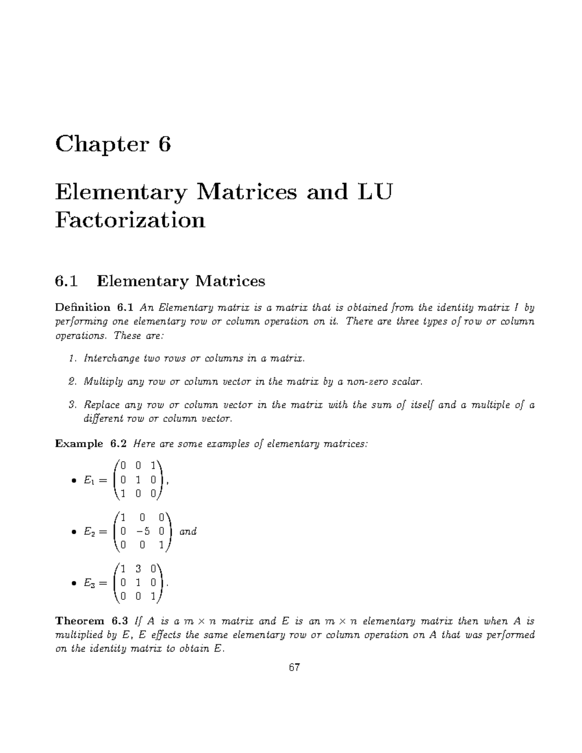 Chapter 6 - Elementary Matrices and LU Factorisation - Chapter 6 ...