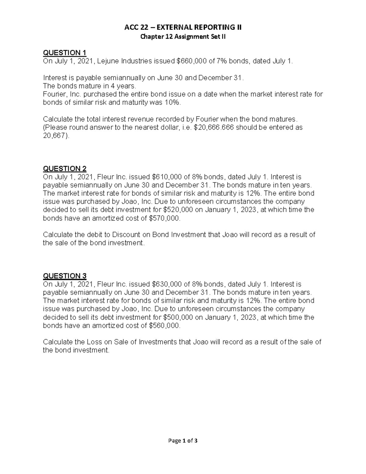 Chapter 12 Assignment Set 2 - ACC 22 – EXTERNAL REPORTING II Chapter 12 ...
