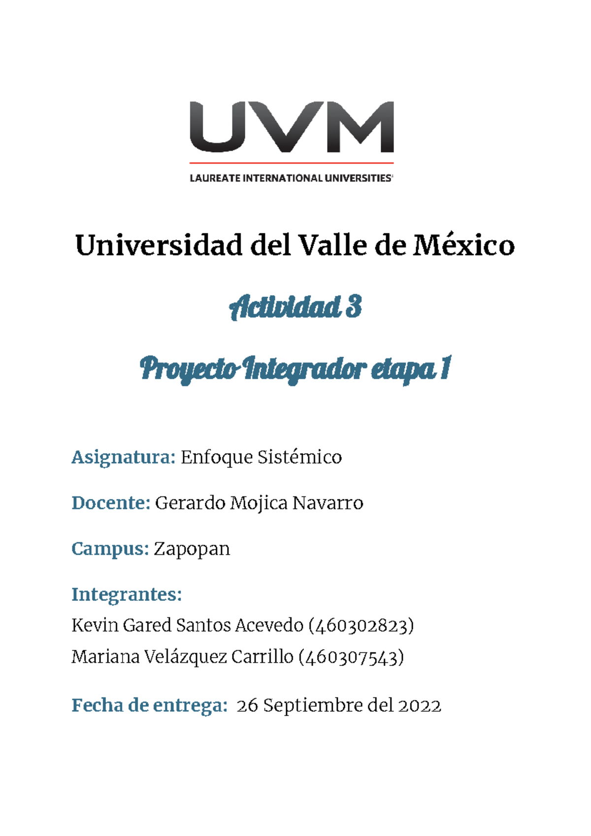 A3 KGSA Enfoque Sistemico - Universidad del Valle de México Actividad 3 Proyecto Integrador ...