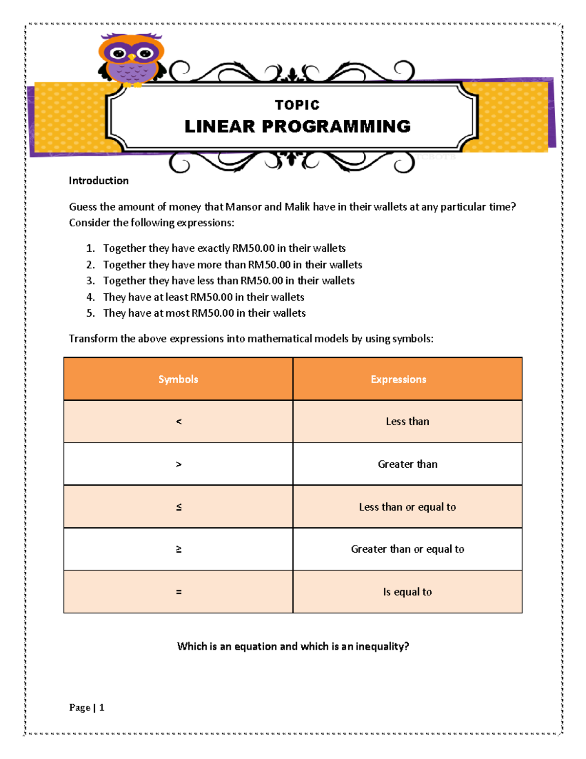 Bab 4 linear prog-3 - nota - Introduction Guess the amount of money ...