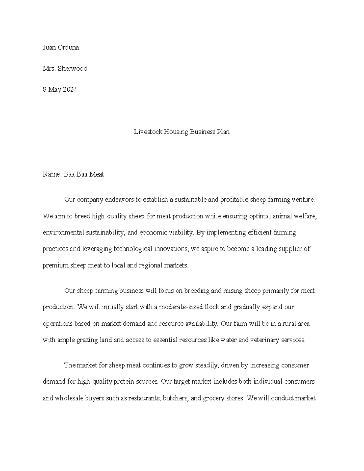 Baa Baa Meat - Assignment over agriculture based business - Juan Orduna ...
