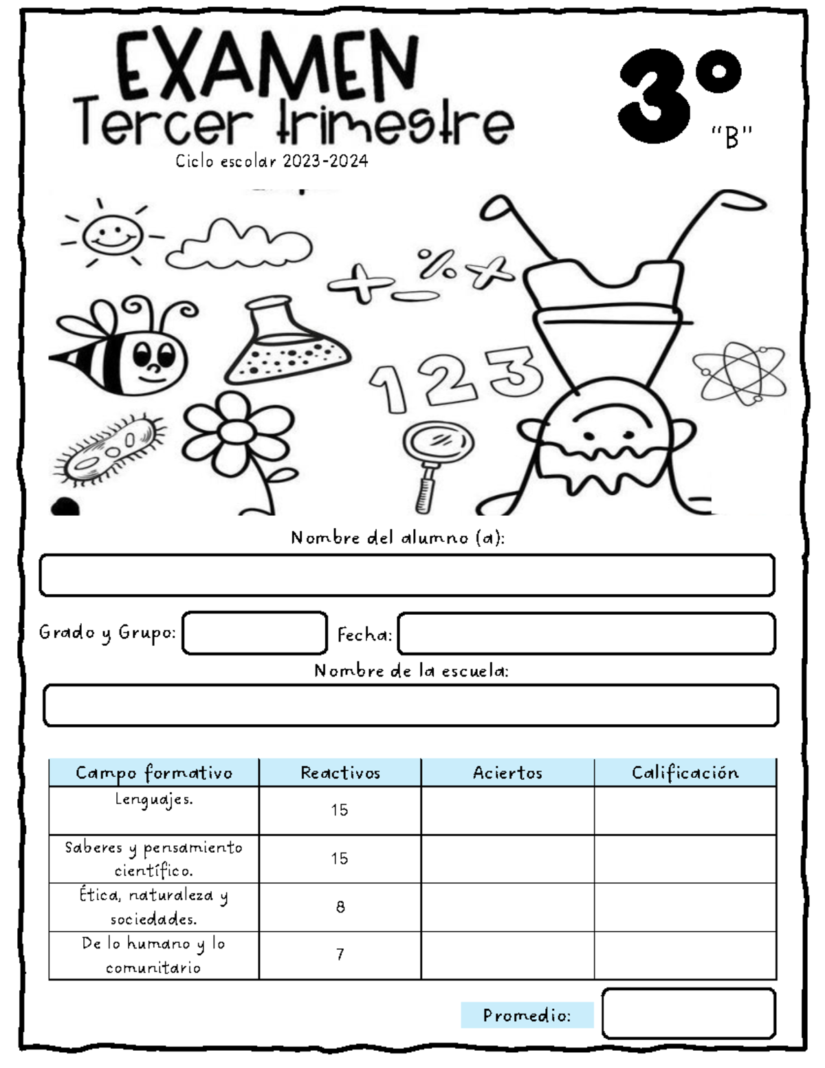 Portada examen tercer trimestre - Practica docente - Campo formativo ...