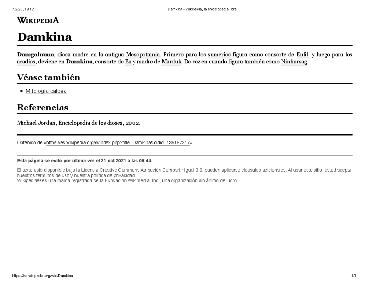 Damkina - MITOLOGIA - 7/2/23, 19:12 Damkina - Wikipedia, la ...