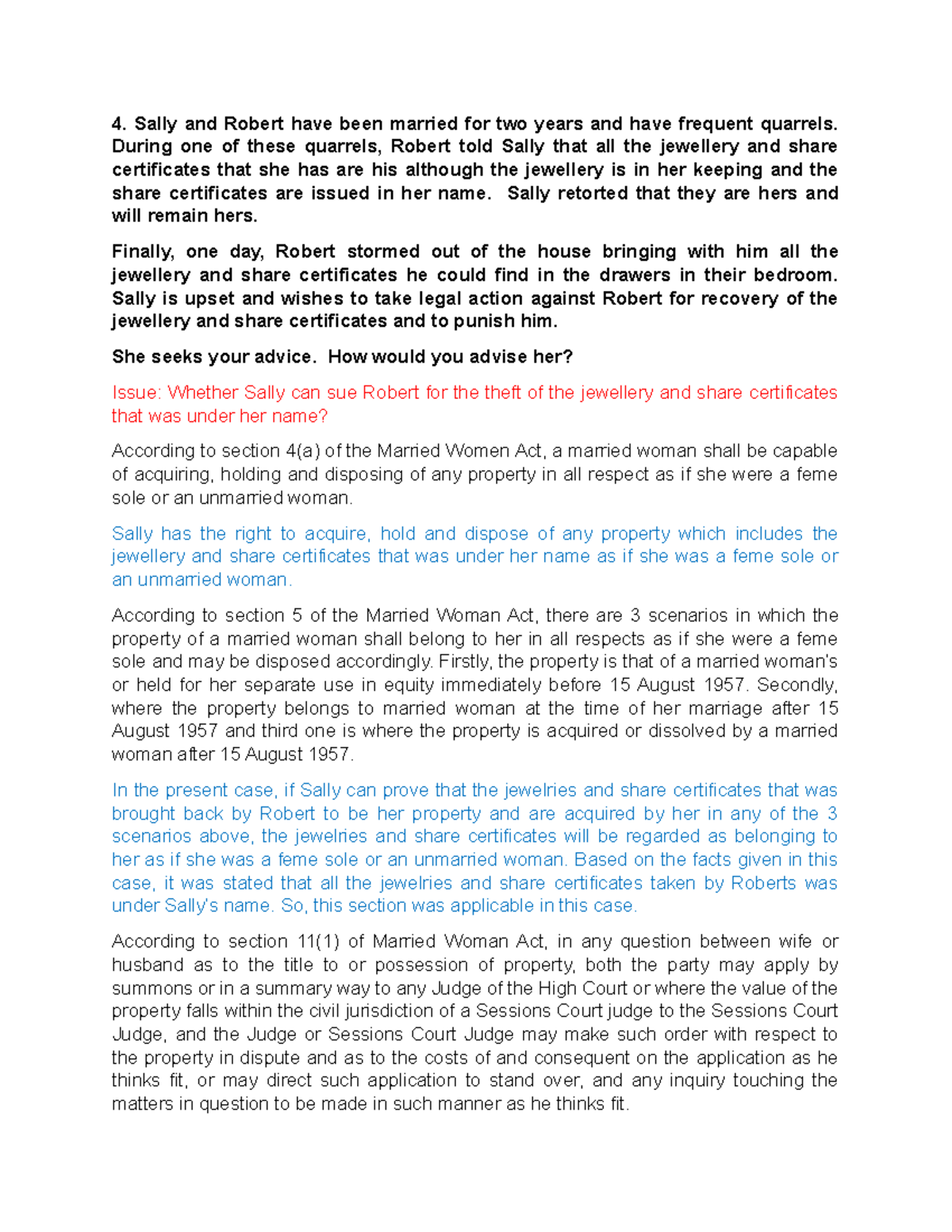 Family law tutorial - Sally and Robert have been married for two years ...