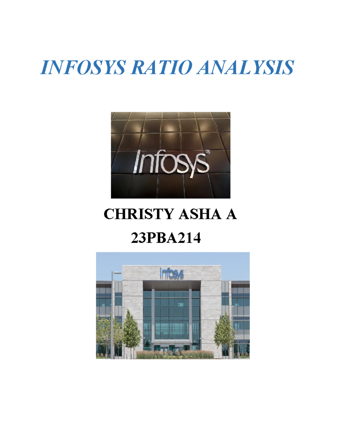 Infosys Ratio Analysis - INFOSYS RATIO ANALYSIS CHRISTY ASHA A 23PBA ...