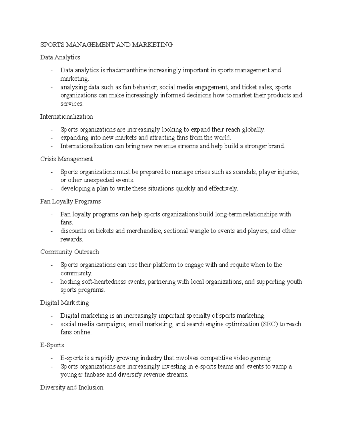 Sports Management AND Marketing Notes 2 - SPORTS MANAGEMENT AND ...