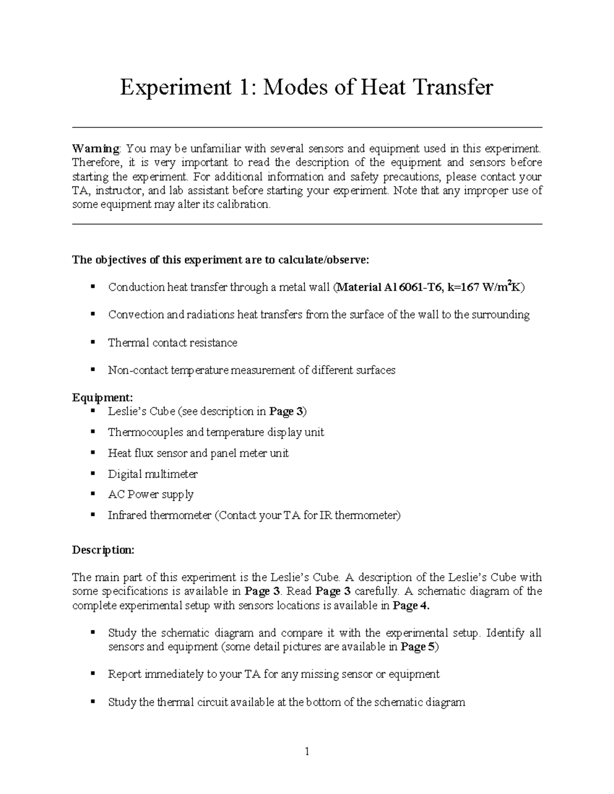 Expt 1 Modes of Heat Transfer - Experiment 1: Modes of Heat Transfer ...