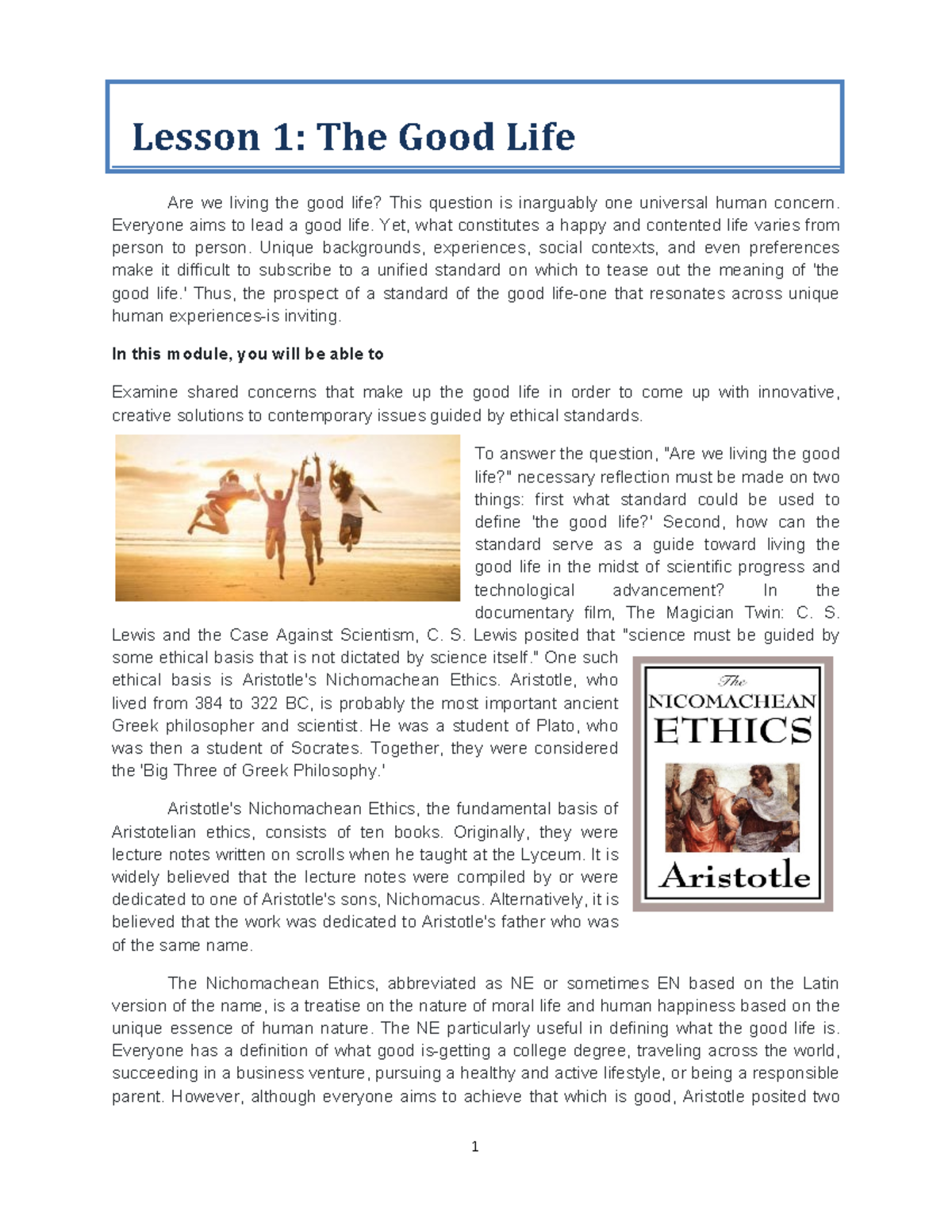 GE7 - STS Module 2 ( Semi-final to Final ) - Lesson 1: The Good Life ...