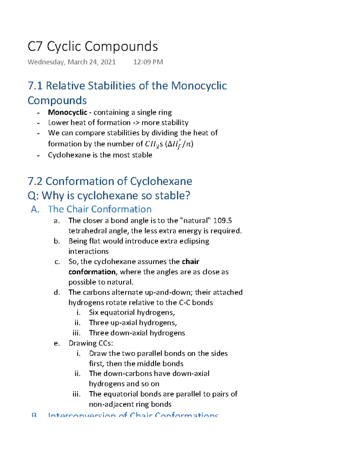 CHEM 2443 Chapter 7 Cyclic Compounds - 7 Relative Stabilities of the ...