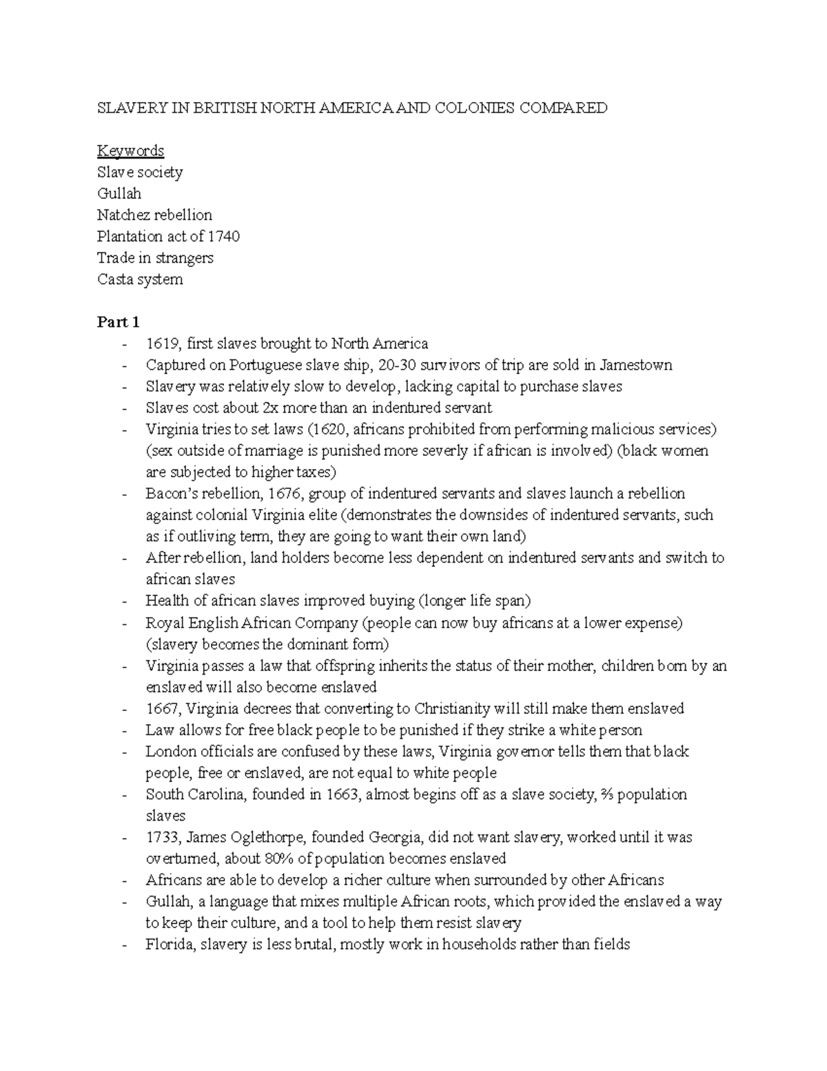 Lecture 7 notes - SLAVERY IN BRITISH NORTH AMERICA AND COLONIES ...