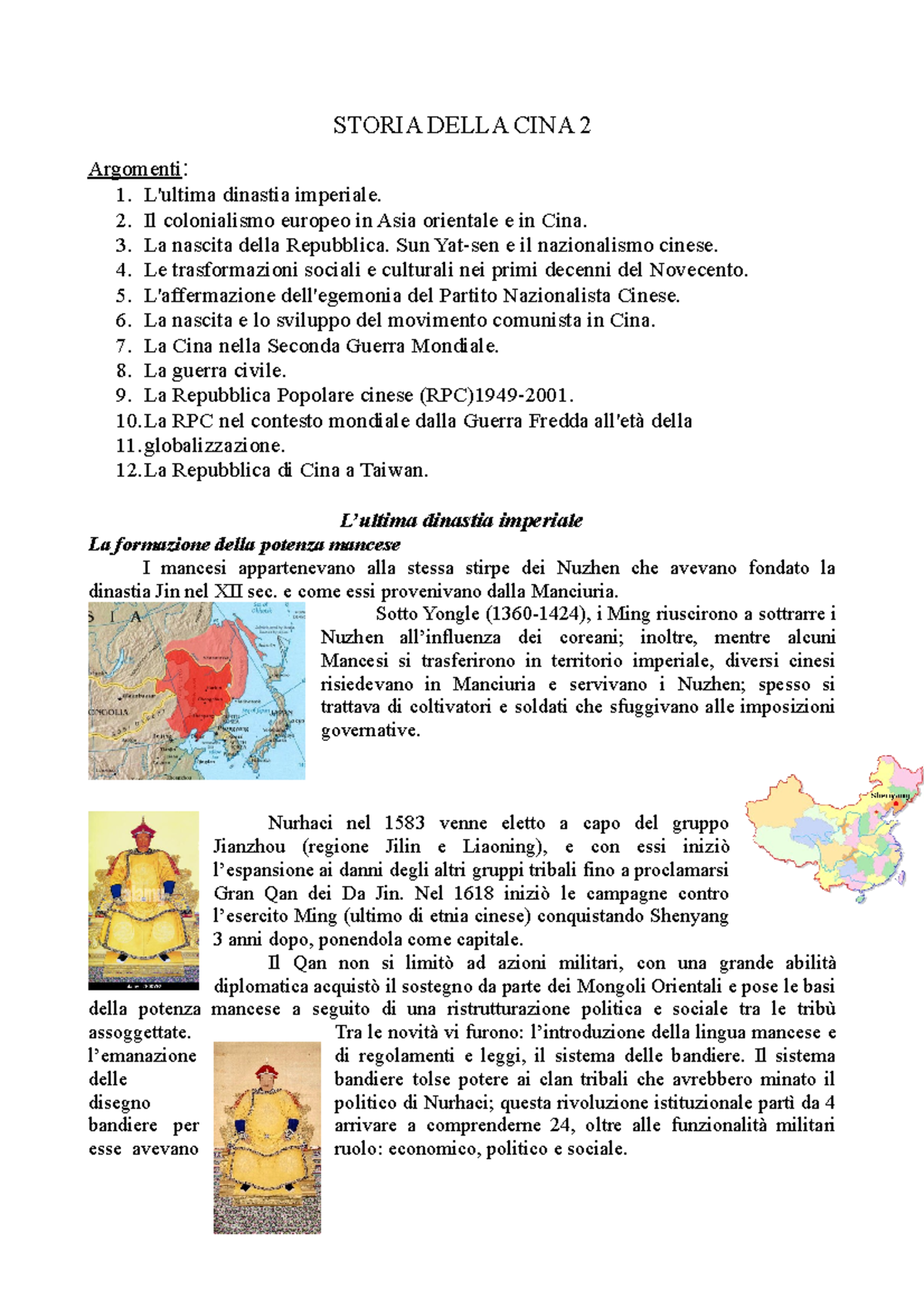 Storia Della CINA 2 Qing - STORIA DELLA CINA 2 Argomenti: 1. L'ultima ...