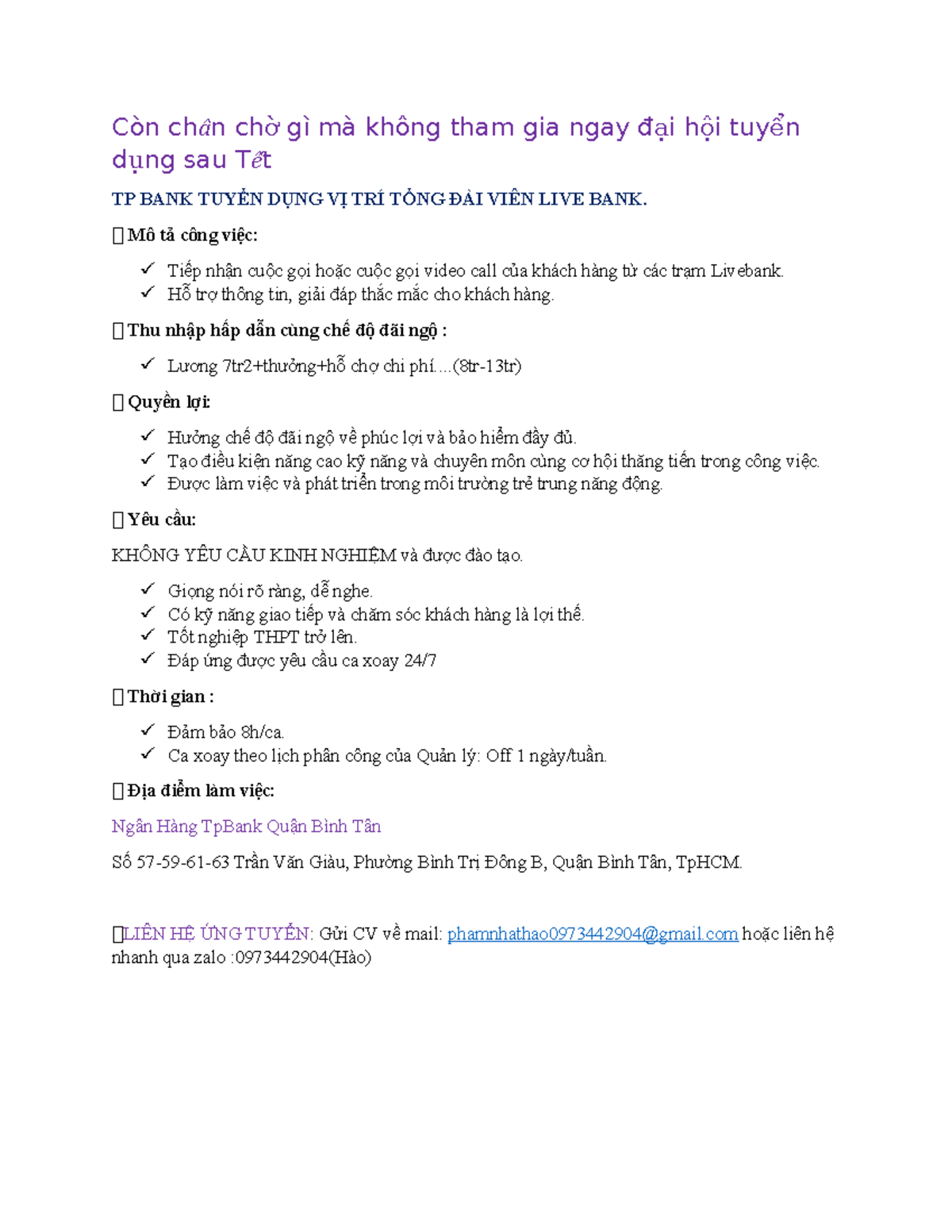 Tuyendung Tpbank Pham Nhat Hao - Còn chầần chờ gì mà không tham gia ngay đại hội tuyển dụng sau ...