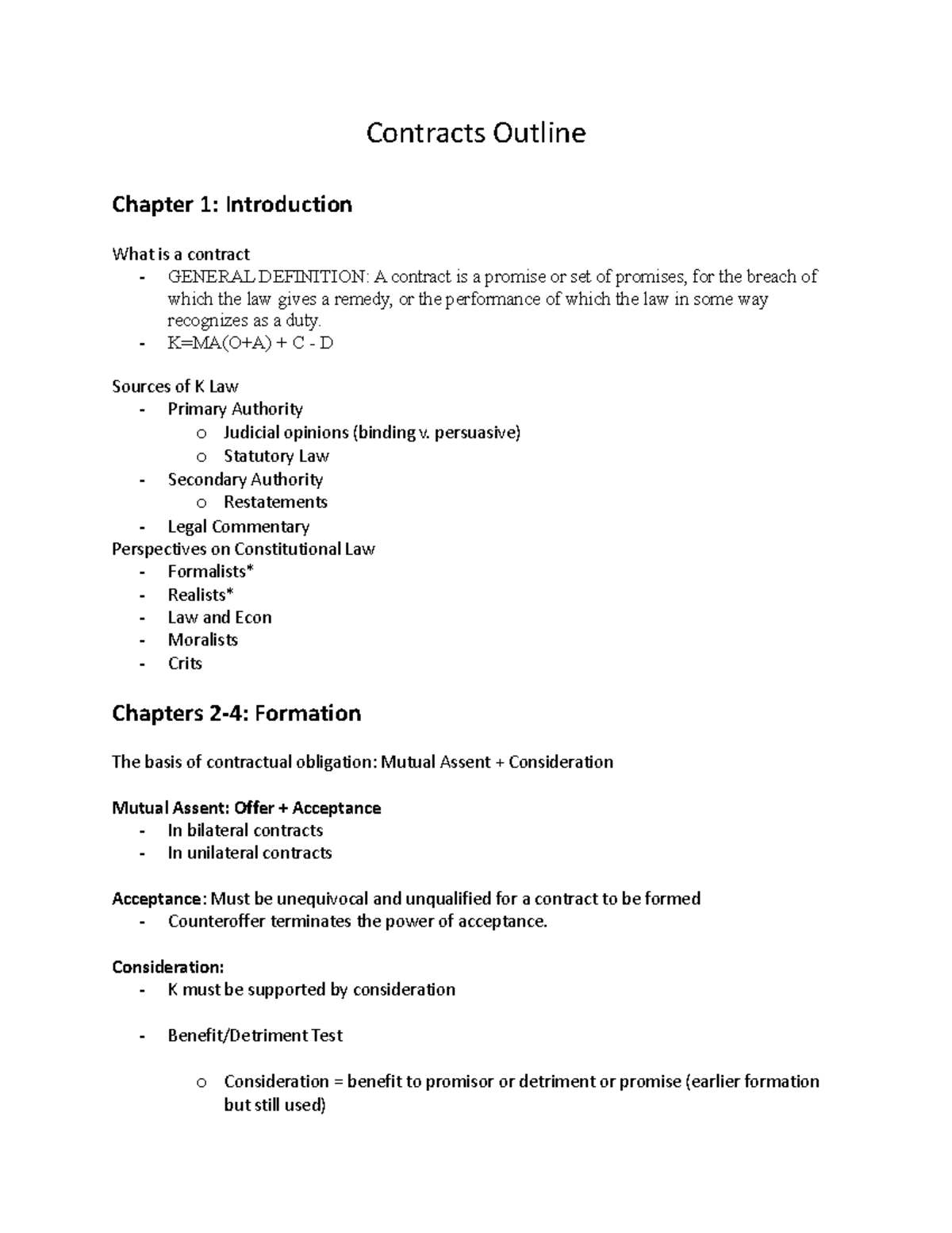 Contracts Outline v - Contracts Outline Chapter 1: Introduction What is ...