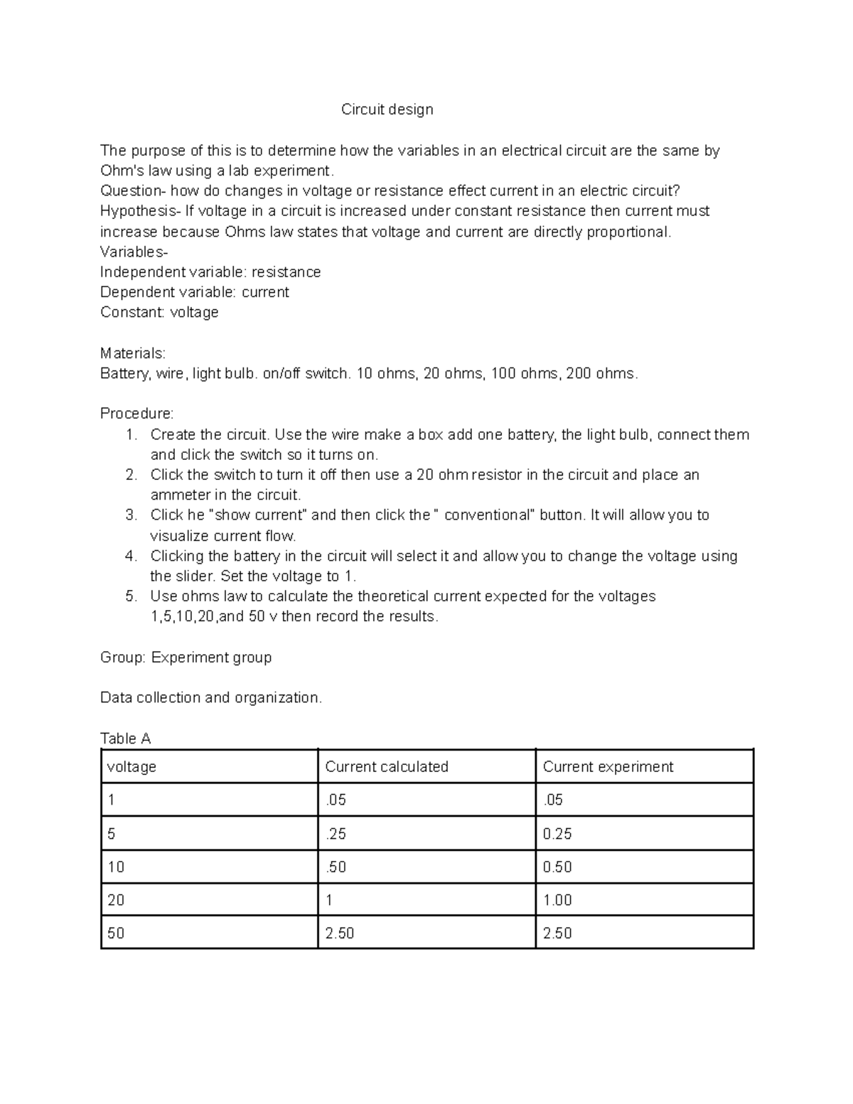 Circuit design lab report - Circuit design The purpose of this is to ...