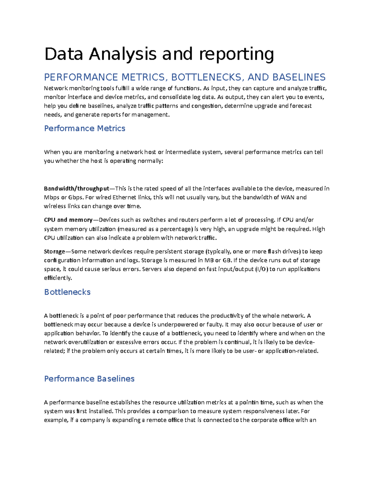 Data Analysis and reporting - Data Analysis and reporting PERFORMANCE ...