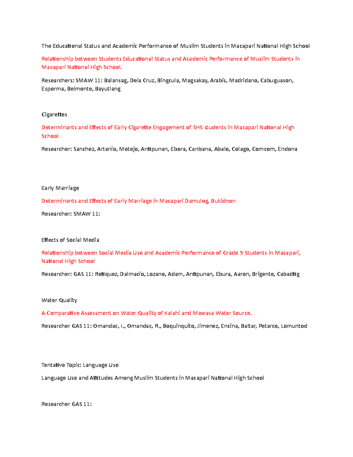 Working title - The Educational Status and Academic Performance of ...