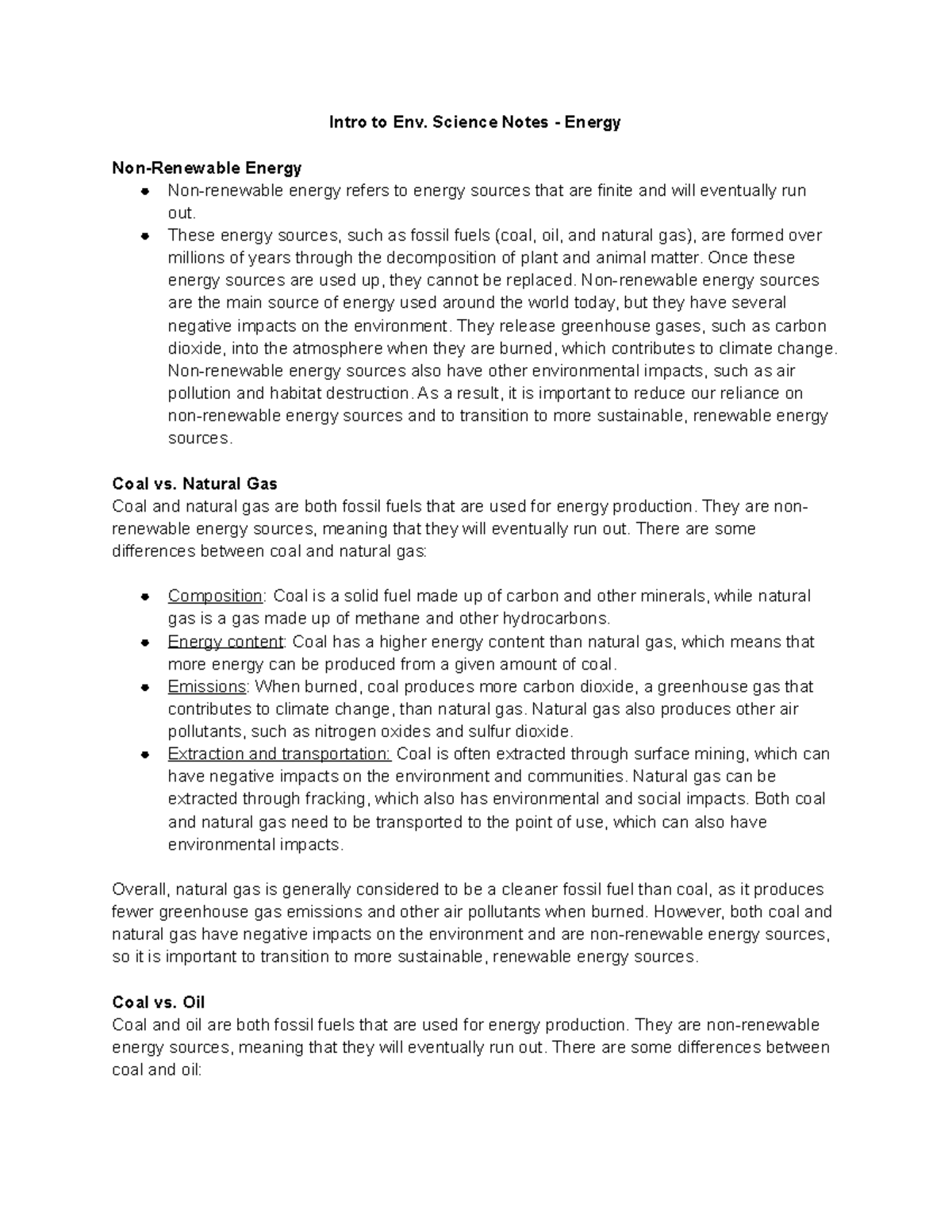 Intro to Env - Energy: renewable vs. non-renewable. - Intro to Env ...