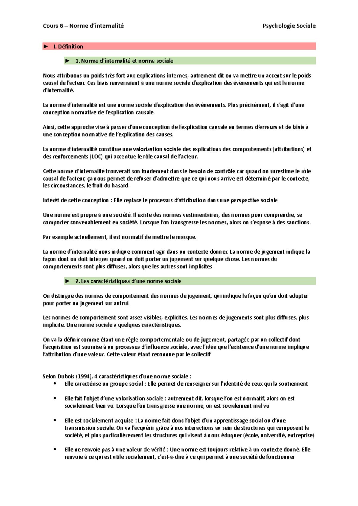 Sociale 6 - I. Définition 1. Norme d’internalité et norme sociale Nous ...