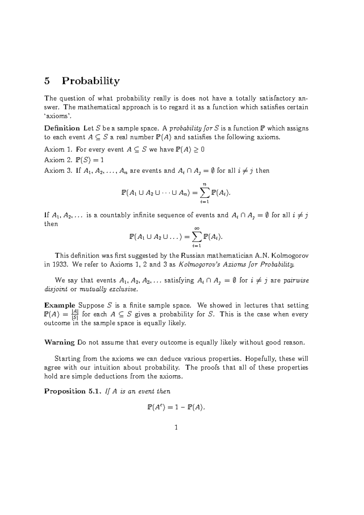 Lecture Notes week 3 - 5 Probability The question of what probability ...