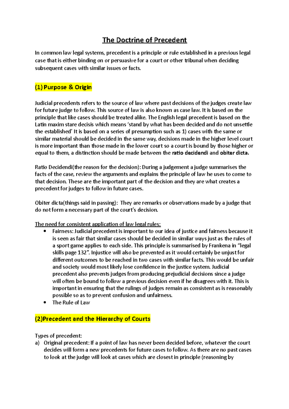 Cases and Precedents - The Doctrine of Precedent In common law legal ...