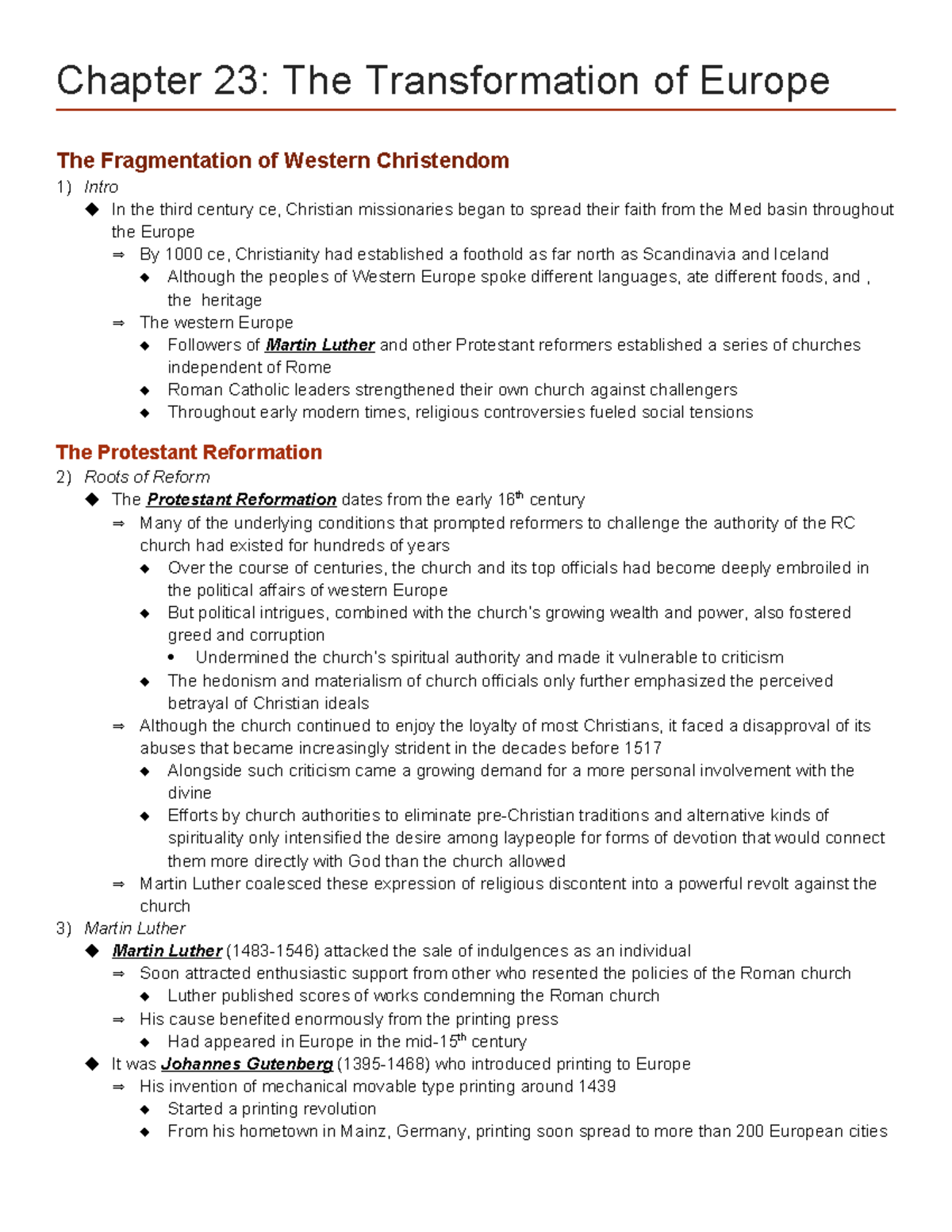 Ch 23 notes - Chapter 23: The Transformation of Europe The ...