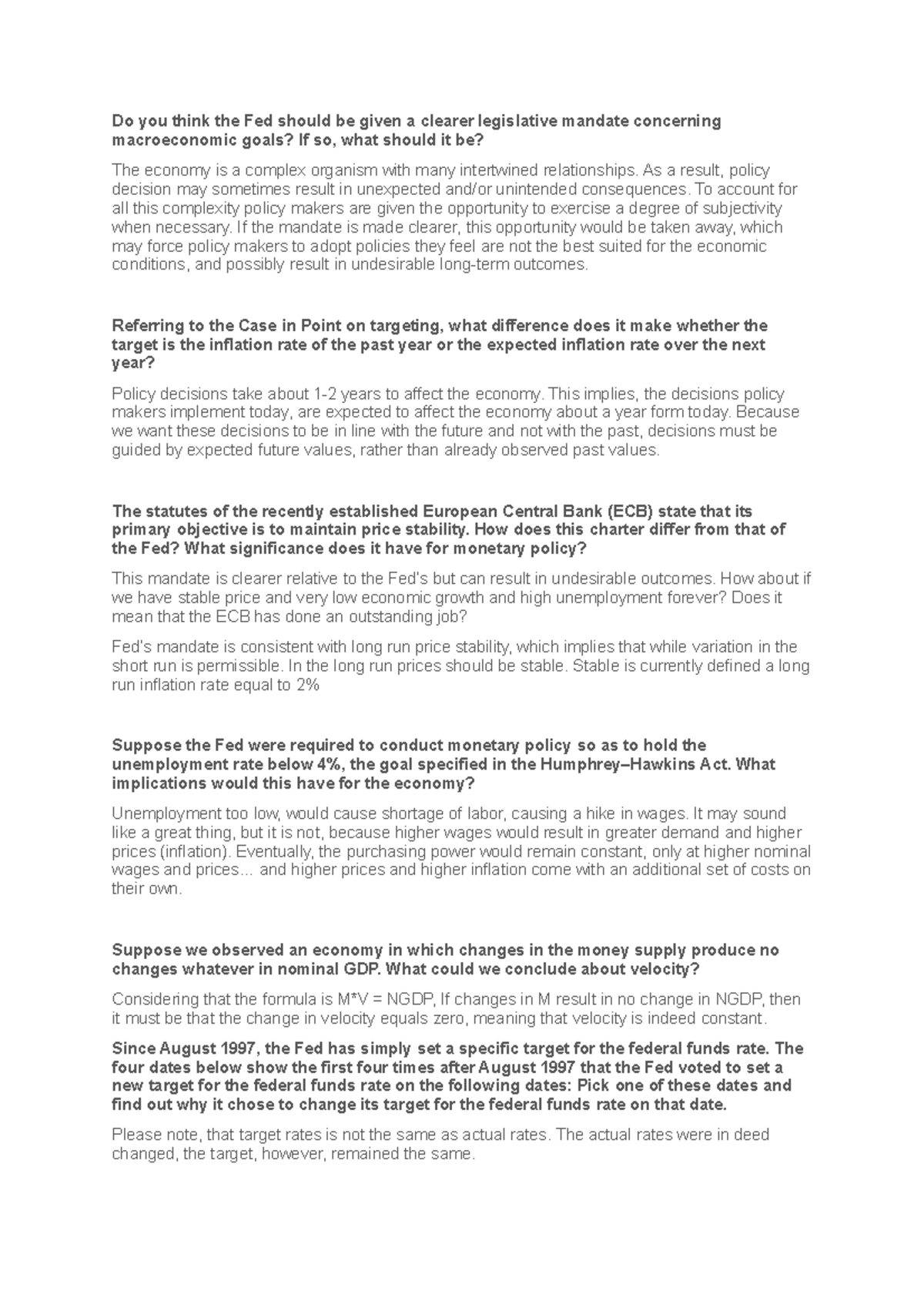 BUS 1104 Unit 4 Learning Journal Solution - Do you think the Fed should be given a clearer - Studocu