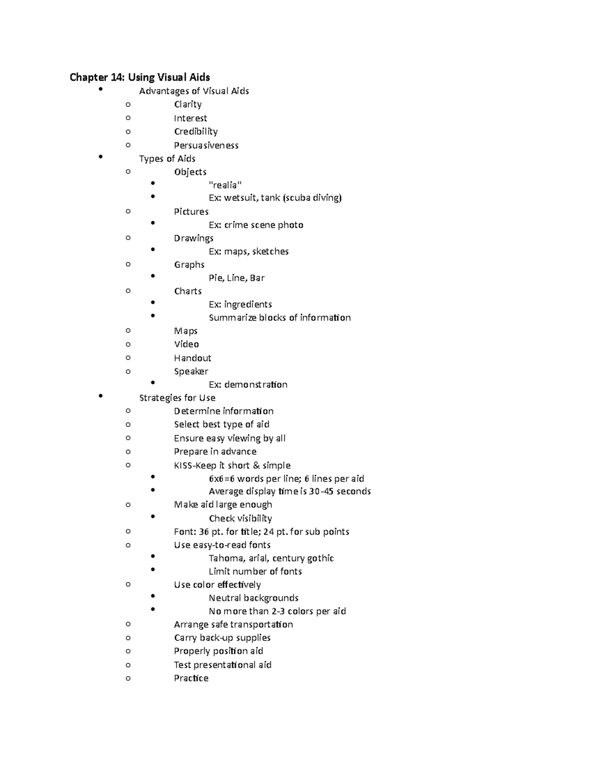 Chapter 15 - Prof. Thornton - Chapter 14: Using Visual Aids Advantages of Visual Aids o Clarity ...
