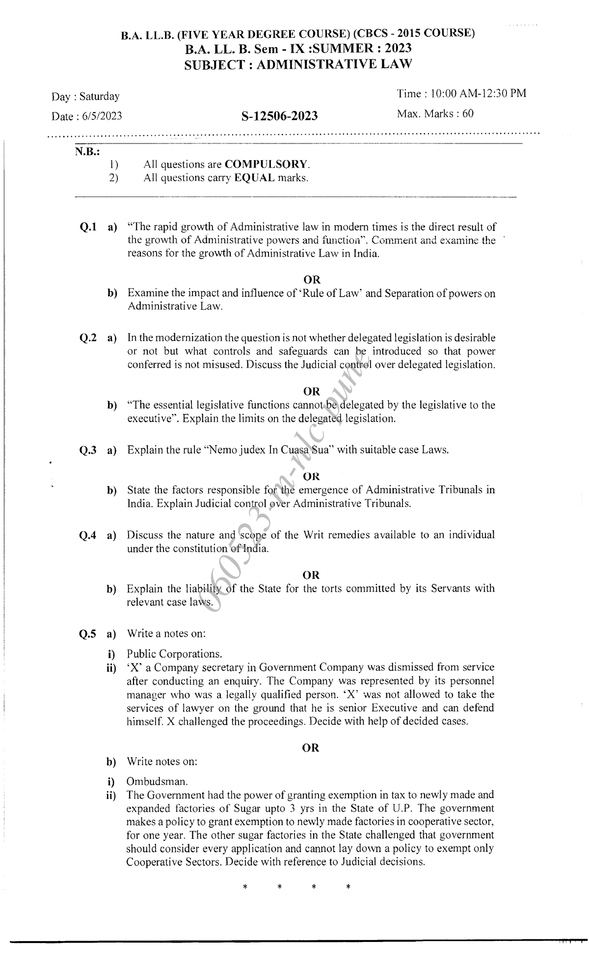 Summer 2023 - Question paper for practice - Environmental Law - Studocu
