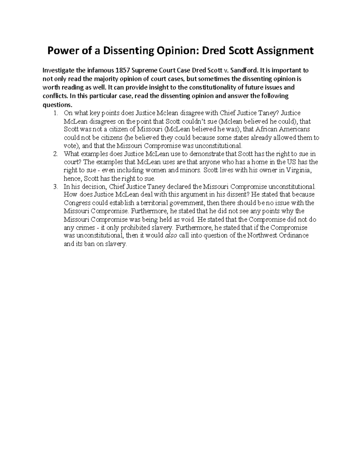 Power Of ADissenting Opinion Handout - Power of a Dissenting Opinion ...