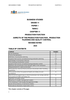2020 Business Studiess Grade 11 Notes Chapter ONE - BUSINESS STUDIES ...