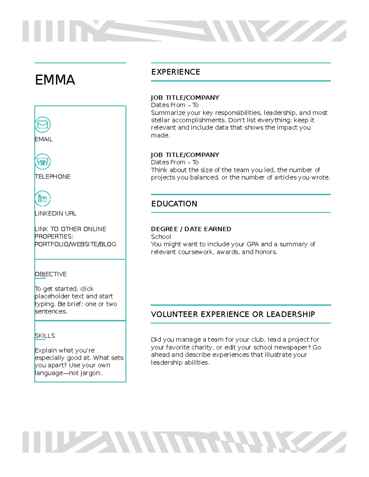Emma - it is a sample resume for business class - EMMA EMAIL TELEPHONE ...